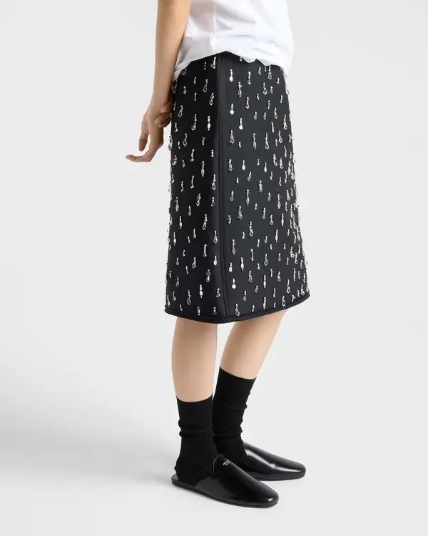 Prada Embroidered Sequined Midi Skirt