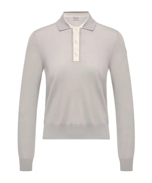 Moncler Wool Long Sleeve Polo Shirt With Viscose Trim