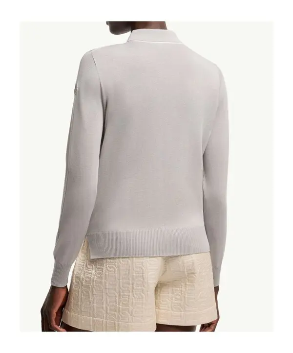 Moncler Wool Long Sleeve Polo Shirt With Viscose Trim
