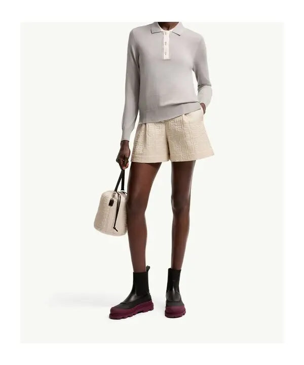 Moncler Wool Long Sleeve Polo Shirt With Viscose Trim