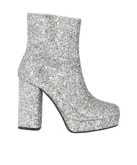 Saint Laurent Glitter Ankle Boots With Geometric Heel