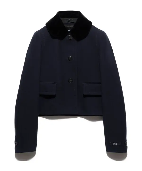 Prada Single-breasted Natté Fabric Jacket With Removable Velvet Collar
