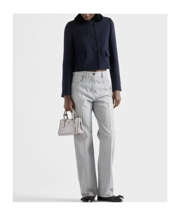 Prada Single-breasted Natté Fabric Jacket With Removable Velvet Collar