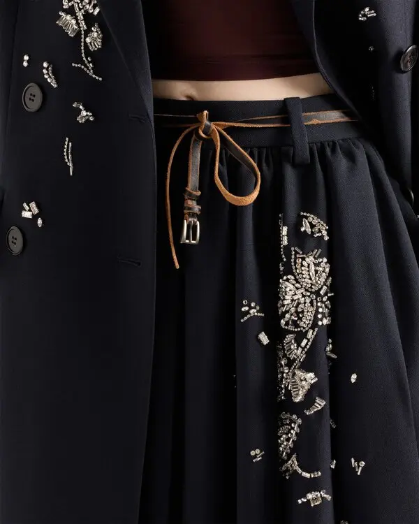 Prada Embroidered Rush Stitch Midi Skirt - Navy Blue