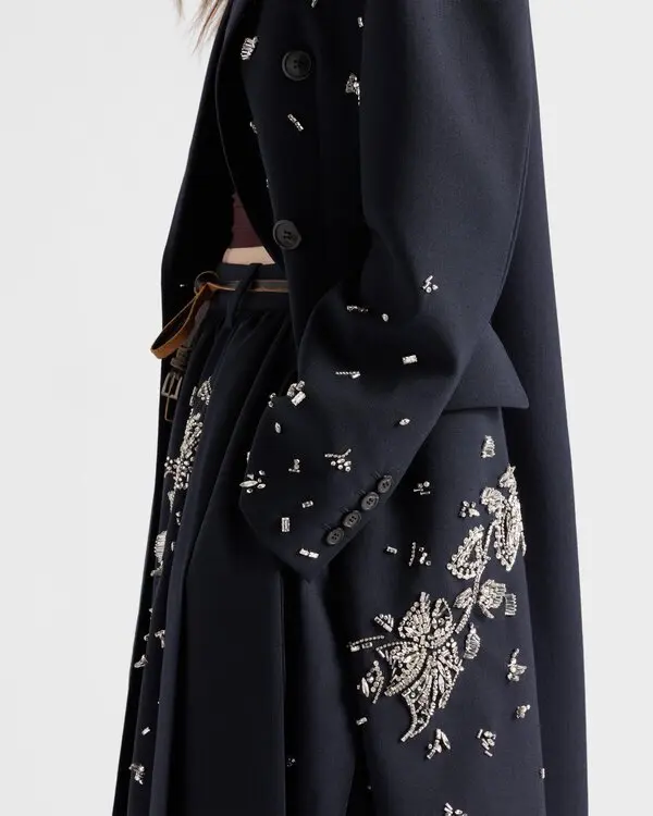 Prada Embroidered Rush Stitch Midi Skirt - Navy Blue