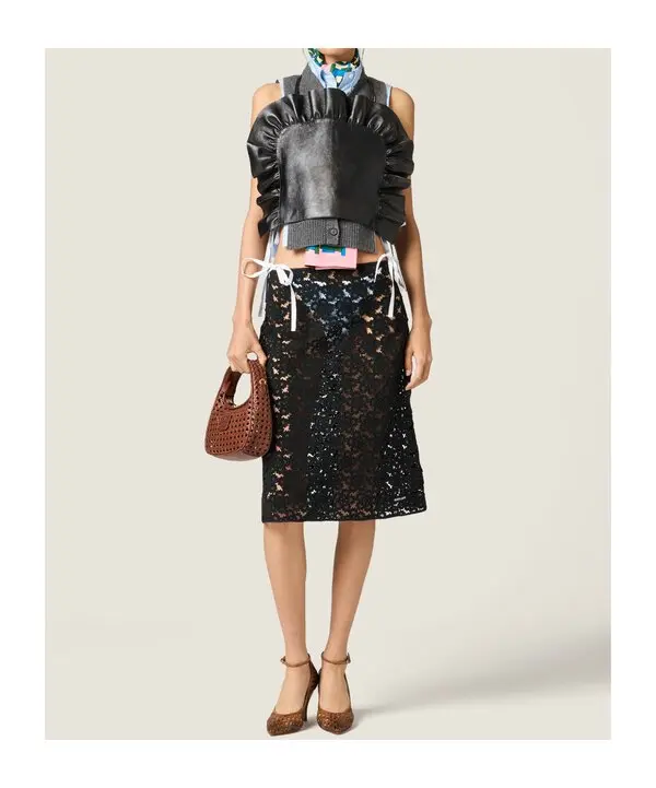 Miu Miu Leather Top With Ruffle Detailing