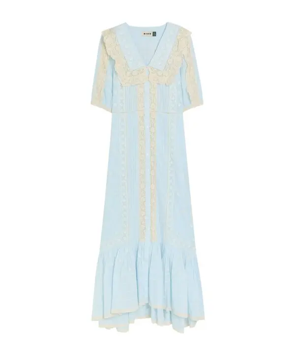 Rixo Lace-trim Cotton Midi Dress - Blue