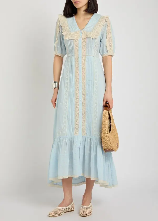 Rixo Lace-trim Cotton Midi Dress