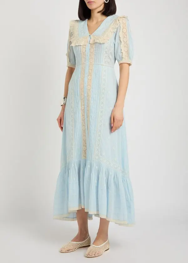 Rixo Lace-trim Cotton Midi Dress