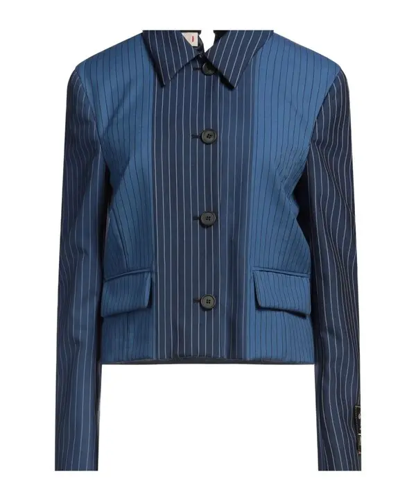 Marni Striped Cool Wool Long Sleeve Jacket - Blue