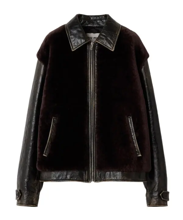 Miu Miu Leather And Shearling Blouson Jacket