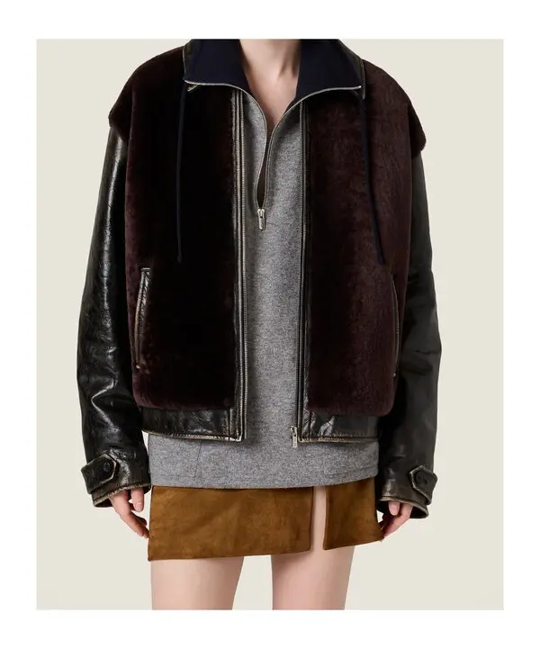 Miu Miu Leather And Shearling Blouson Jacket
