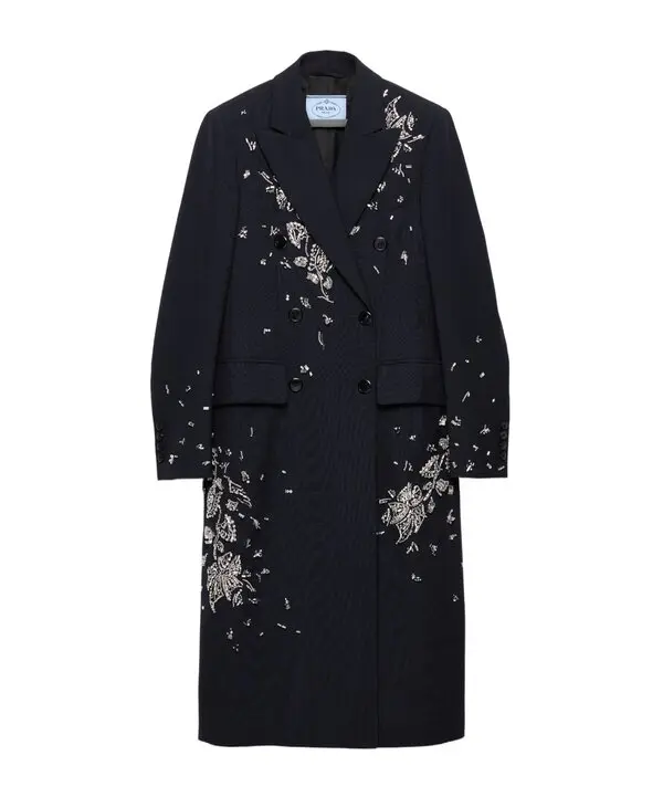 Prada Embroidered Double-breasted Wool Coat