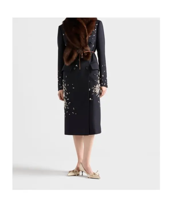 Prada Embroidered Double-breasted Wool Coat