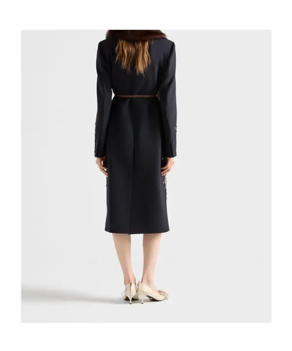 Prada Embroidered Double-breasted Wool Coat