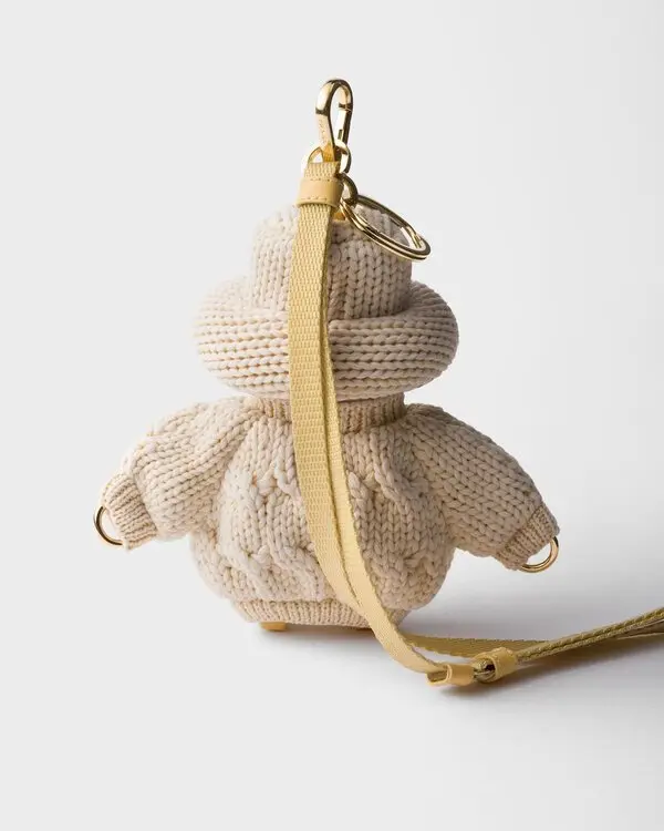 Prada Soft Robot Knit Keychain Charm - Cream