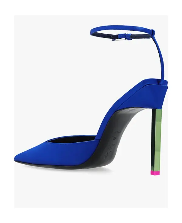 Attico The Perine Ankle Strap Pumps With Gold V Heels - Blue