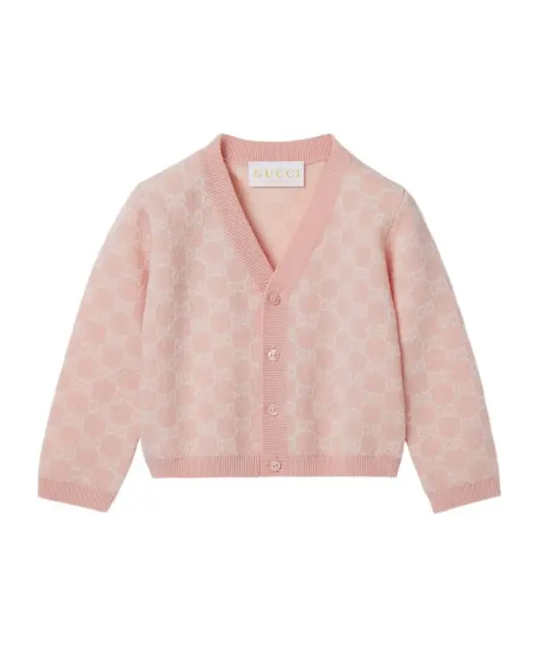 Gucci Baby Gg Wool Jacquard Cardigan - Light Pink