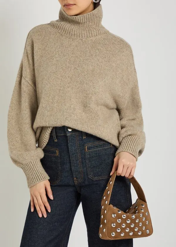 Khaite Elena Small Suede Studded Top Handle Bag