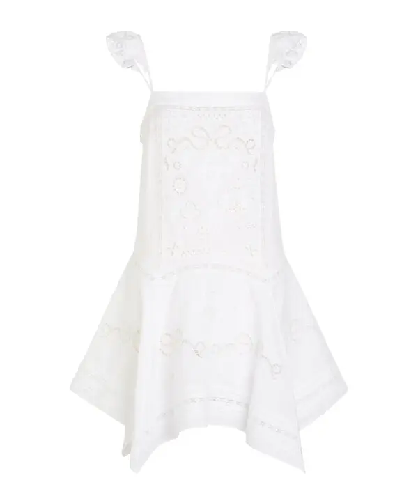 SELF-PORTRAIT Embroidered Linenblend Mini Dress