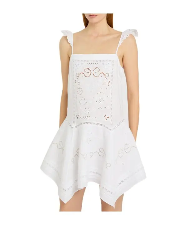 SELF-PORTRAIT Embroidered Linenblend Mini Dress