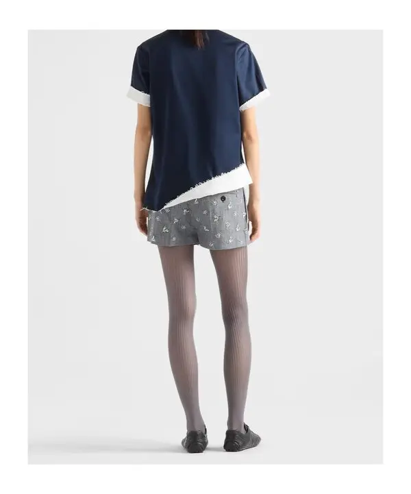 Prada Embroidered Wool Pinstripe Shorts - Bituminous Ash Free