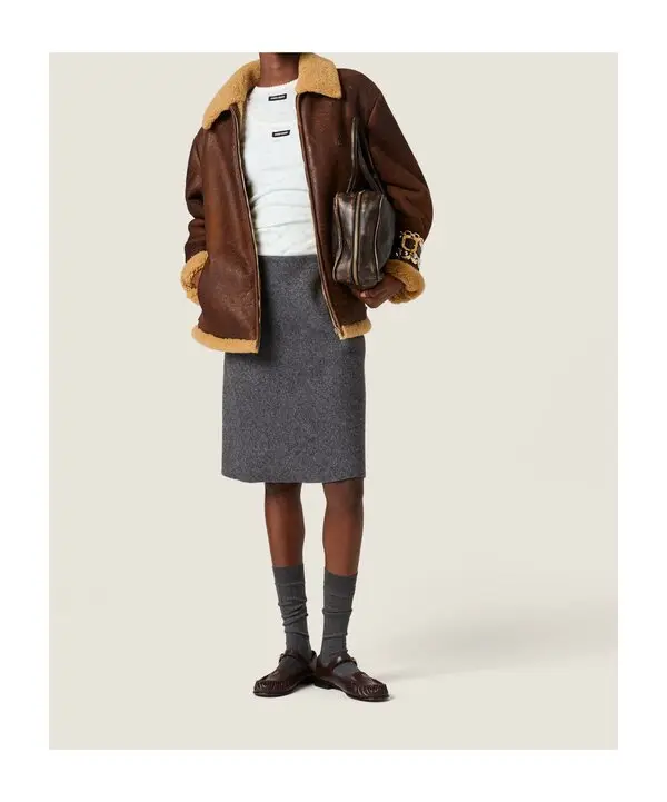 Miu Miu Waxed Shearling Blouson Jacket