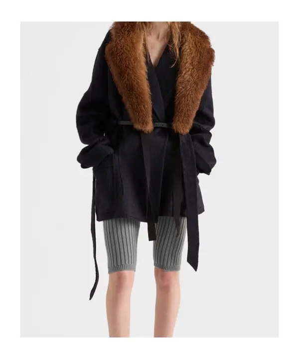 Prada Single-breasted Velour Caban Jacket With Shawl Collar - Blue