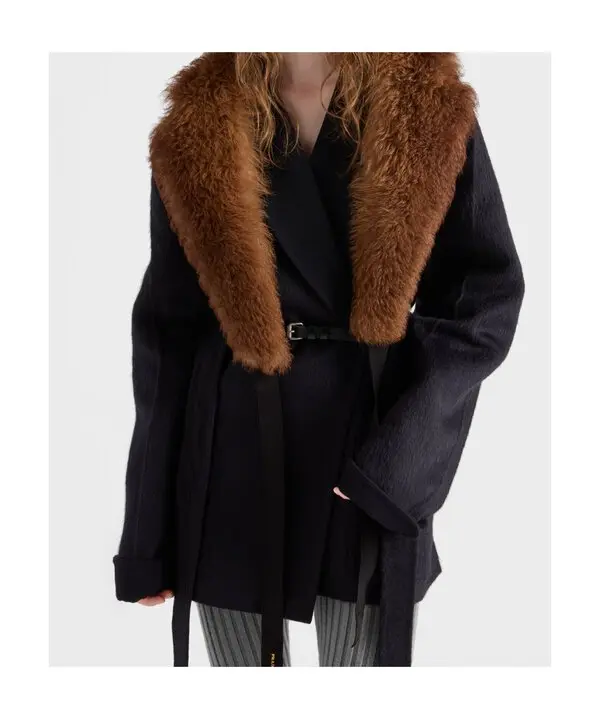 Prada Single-breasted Velour Caban Jacket With Shawl Collar - Blue