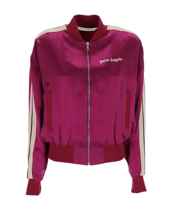 Palm Angels Striped Zipped Bomber Jacket - Red
