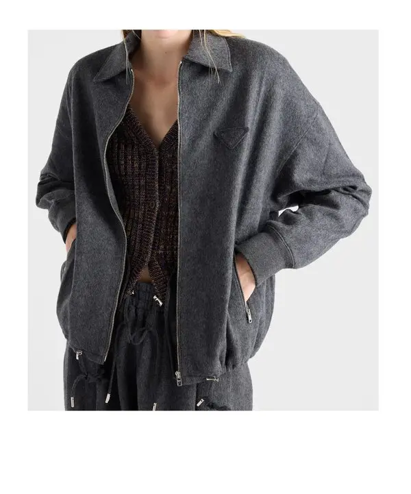 Prada Zipped Cardigan With Triangle Patch