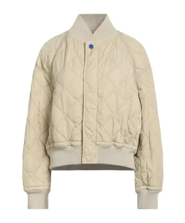Burberry Quilted Bomber Jacket With Embroidered Logo And Knitted Trims - Nude