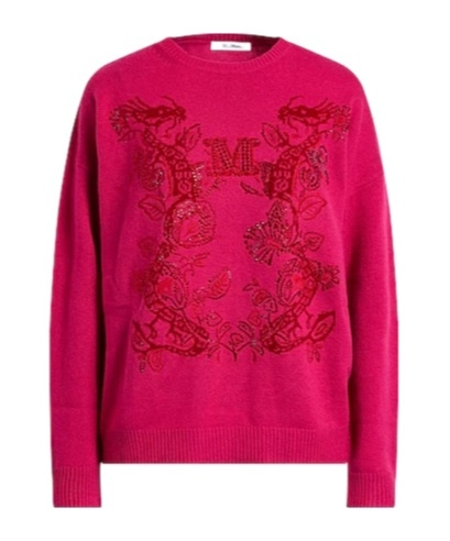Max Mara Crew Neck Sweater With Crystal Embellishments - Red