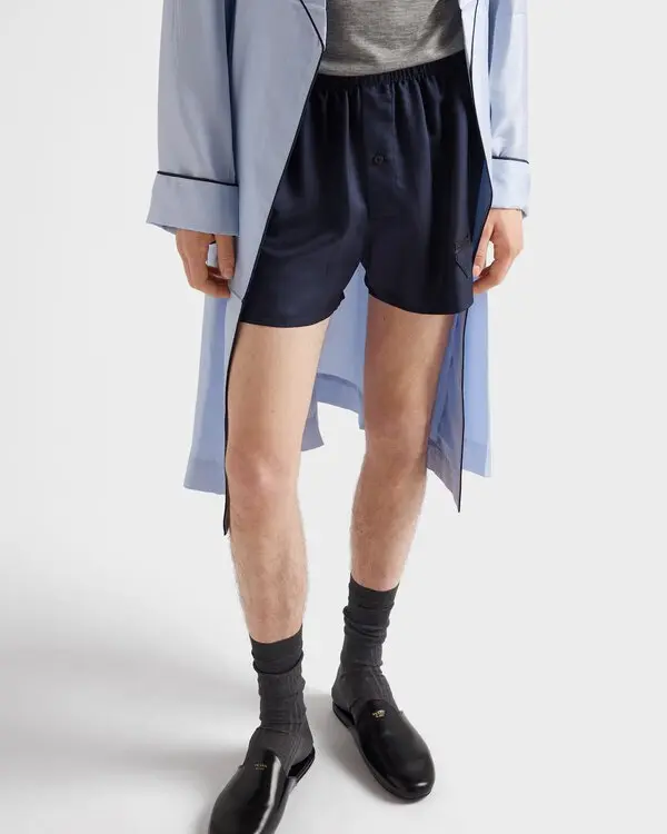 Prada Silk Boxer Shorts With Logo Detail