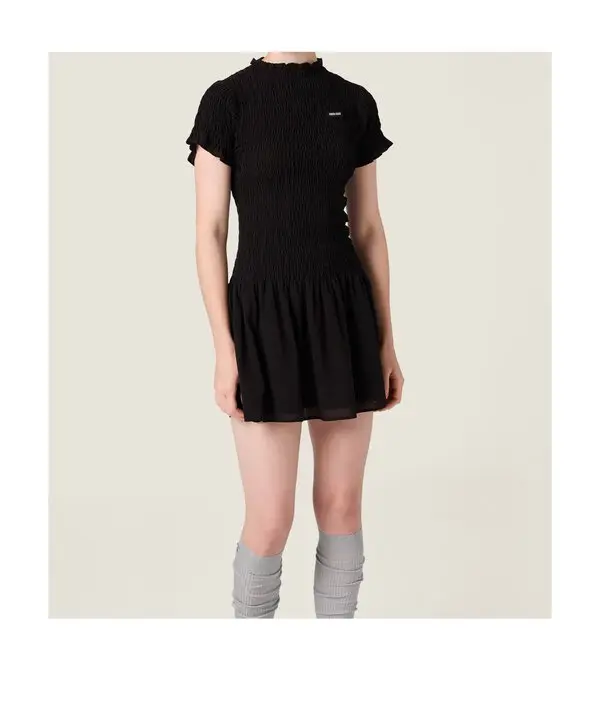 Miu Miu Georgette Mini-dress With Logo Tag