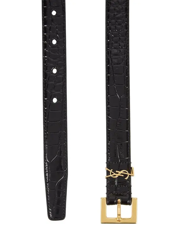 Saint Laurent Patent Leather Crocodile Pattern Belt