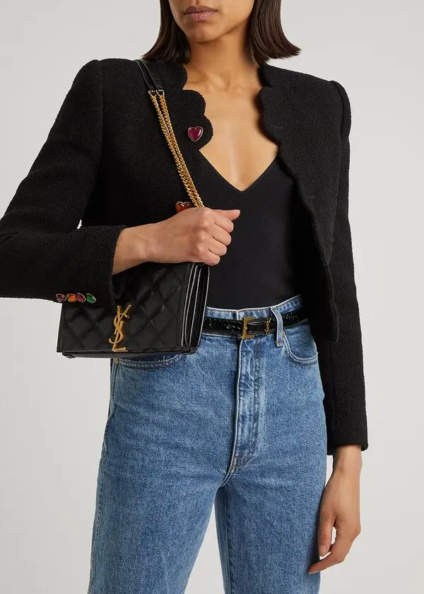 Saint Laurent Patent Leather Crocodile Pattern Belt