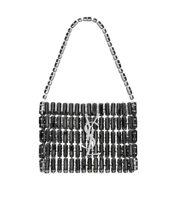 Saint Laurent Micro Evening Bag In Crystals - Black