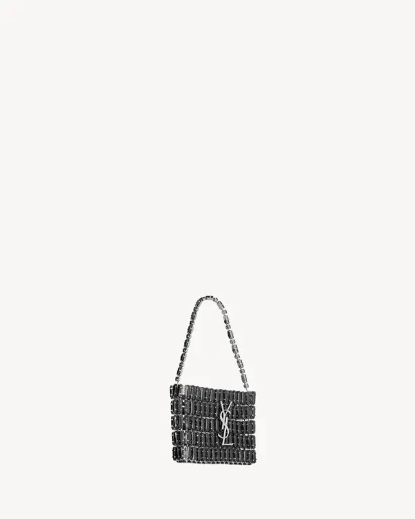 Saint Laurent Micro Evening Bag In Crystals - Black