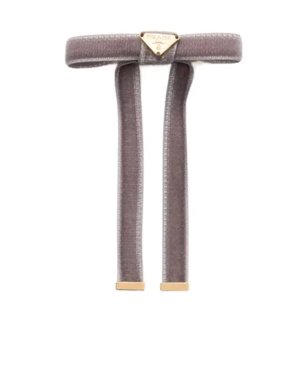Prada Logo Velvet Hair Clip - Slate Ash
