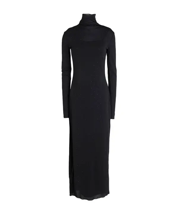 MAXCO. Long Sleeve Embellished Turtleneck Maxi Dress