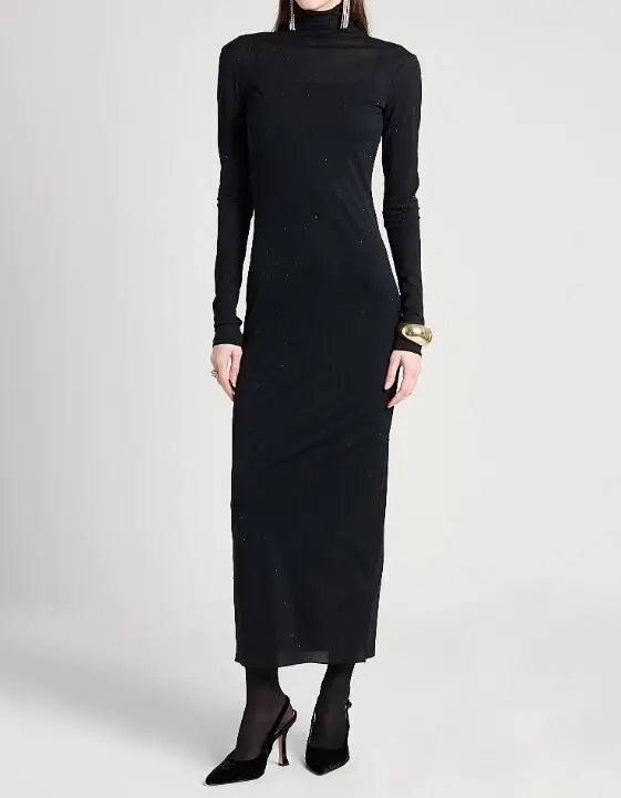 MAXCO. Long Sleeve Embellished Turtleneck Maxi Dress