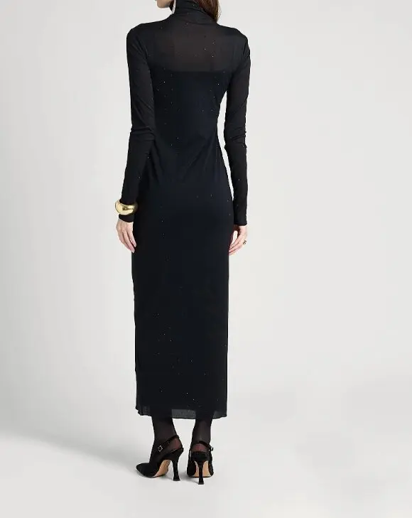 MAXCO. Long Sleeve Embellished Turtleneck Maxi Dress