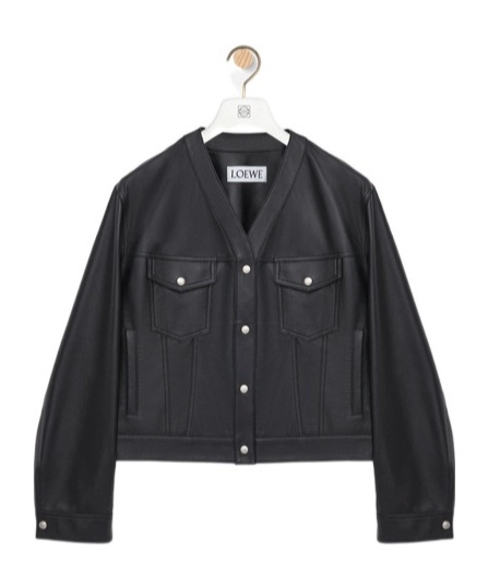 Loewe Long-sleeved Leather Jacket With V-neck And Snap Closure