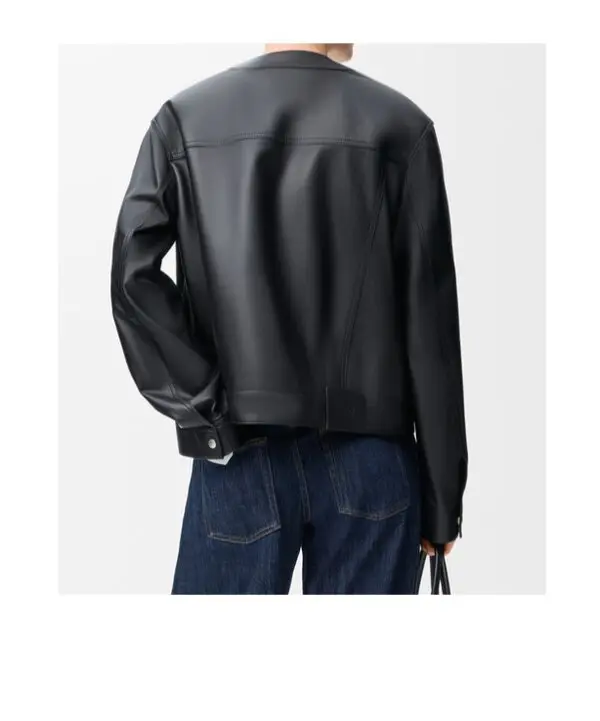 Loewe Long-sleeved Leather Jacket With V-neck And Snap Closure