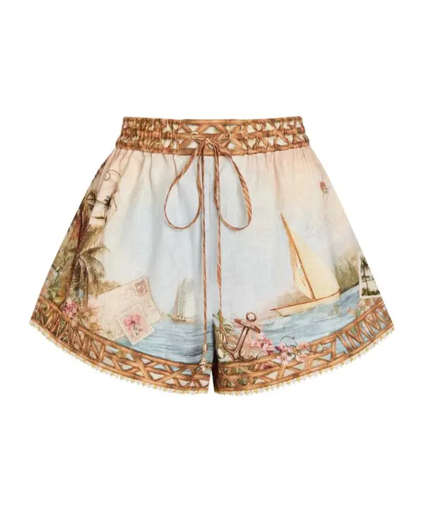 Zimmermann Printed Linen Shorts - Nude