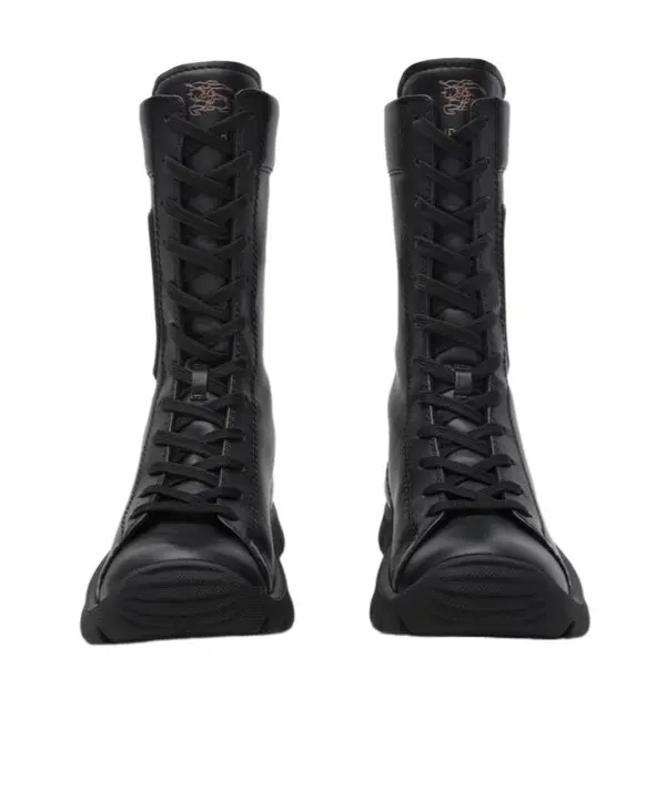 Burberry Leather Lace-up Boots With Wavy Sole - Black