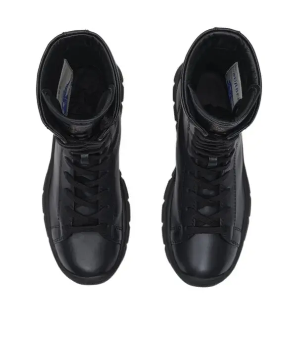 Burberry Leather Lace-up Boots With Wavy Sole - Black