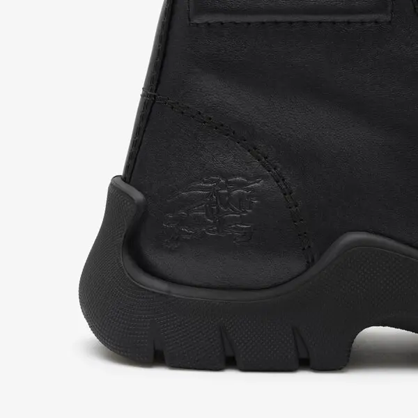 Burberry Leather Lace-up Boots With Wavy Sole - Black