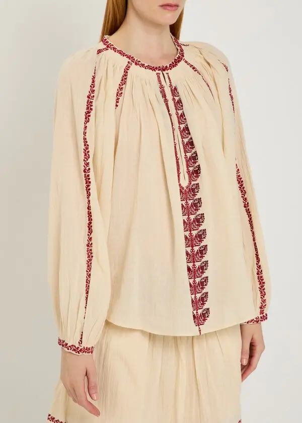 Isabel Marant Étoile Embroidered Cotton Blouse - Nude